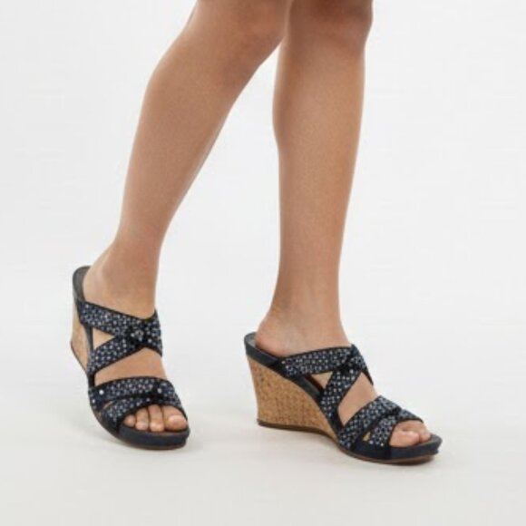 Impo | Shoes | Impo Vena Navy Blue Rhinestone Stretch Wedge Sandals ...